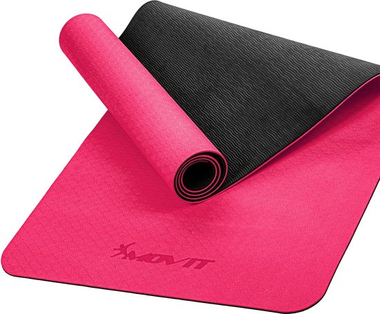 MOVIT® Yogamat 190 x 60 x 0,6 cm - Yoga Mat - Met Draagriem - Roze | bol