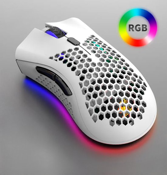 Draadloze gaming muis - Met RGB verlichting - Super lichtgewicht - Wit ...