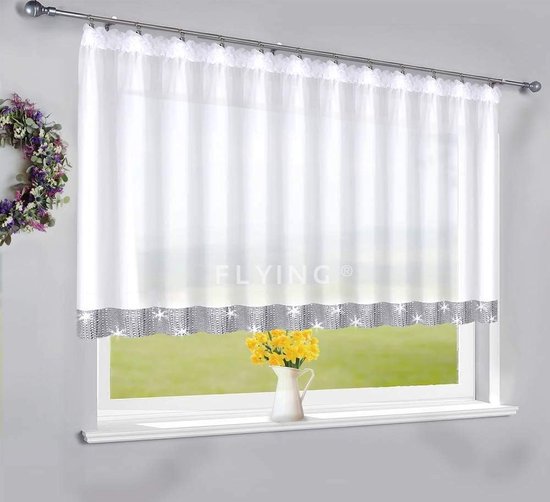 Kant-en-klare gordijnen, voile gordijn met geplooid lint, lang modern ...