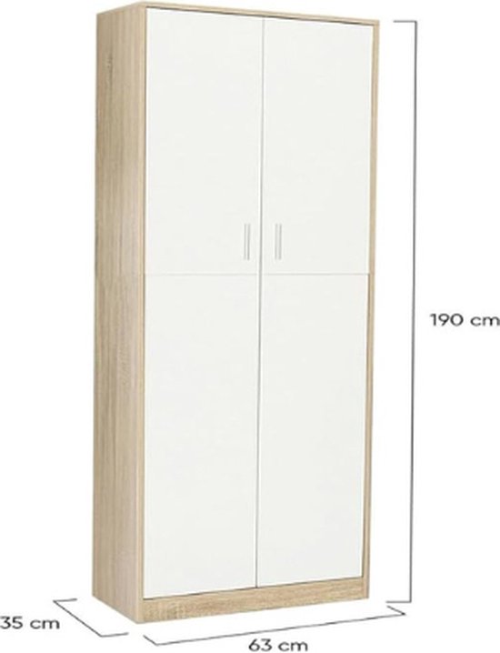 Bureaukast, 190 cm, multifunctioneel, Maria, hout en wit, 2 deuren, 4 ...
