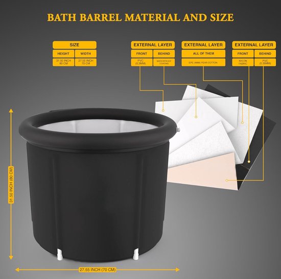 Ijsbad - Zitbad - Ice Bath - 175 Liter - Dompelbad - Zwart - Met ...