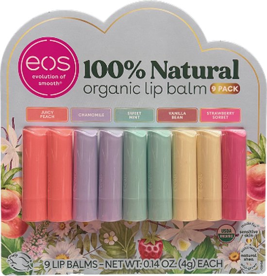 eos 100% Natural Organic Lip Balm - Lippenbalsem Variatiepakket - Juicy ...