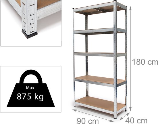 Relaxdays 2x stellingkast - opbergrek - magazijnrek - 5 planken - 875 ...