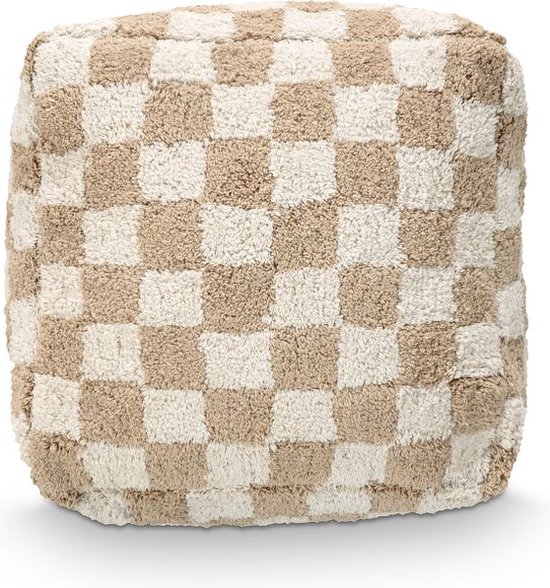 vtwonen Poef - Geblokt - Naturel - Vierkant - 45 x 45 x 25 cm | bol
