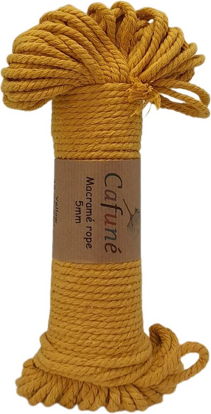 Cafuné Macrame Touw-5mm-48 meter-Geel-Driestrengs-Triple Twist ...