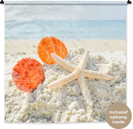 Wandkleed - Wanddoek - Schelpen - Zeester - Zand - 120x120 cm ...