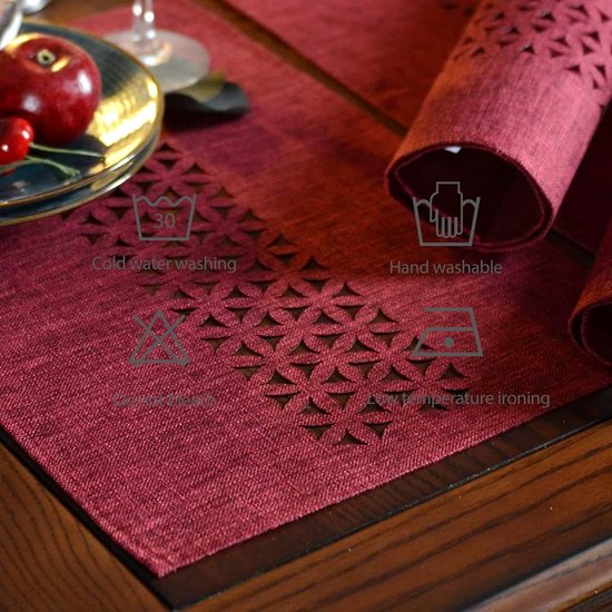 Linnen stoffen tafelloper rood moderne prachtige tafelloper linnenlook 183 x 35 cm... | bol