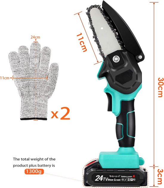 Equivera Mini Kettingzaag - Elektrisch - Mini Kettingzaag Met Accu ...