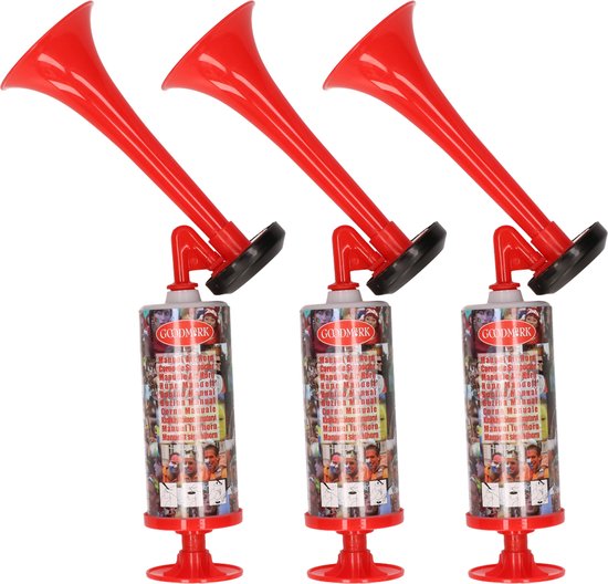 Station toeter - 3x - rood - hand/lucht pomp - luchthoorn - voetbal ...