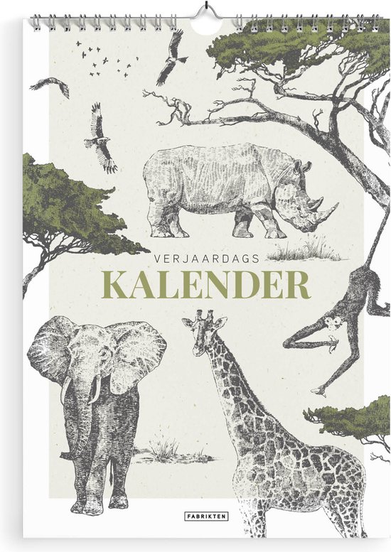 Fabrikten Verjaardagskalender - Safari - Groen/Zwart - A4 | bol