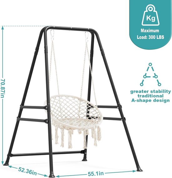Hangstoel met frame, hangmatstandaard met hangschommel, schommelframe ...