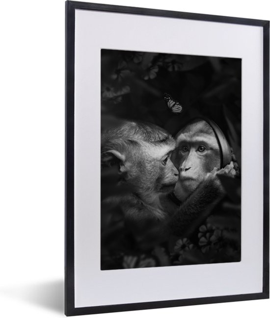 Fotolijst incl. Poster Zwart Wit- Spiegelbeeld van een aap in de jungle - zwart wit -... | bol