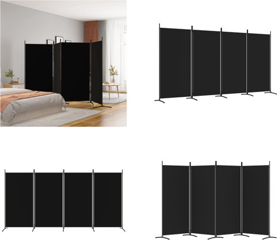 vidaXL Kamerscherm met 4 panelen 346x180 cm stof zwart - Kamerscherm ...