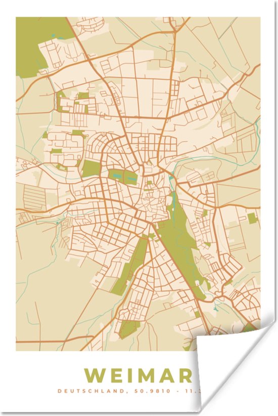 Poster Weimar - Stadskaart - Vintage - Plattegrond - Kaart - 60x90 cm | bol