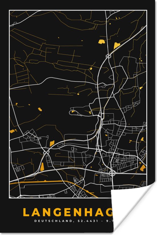 Poster Black and Gold – Stadskaart – Langenhagen – Duitsland ...