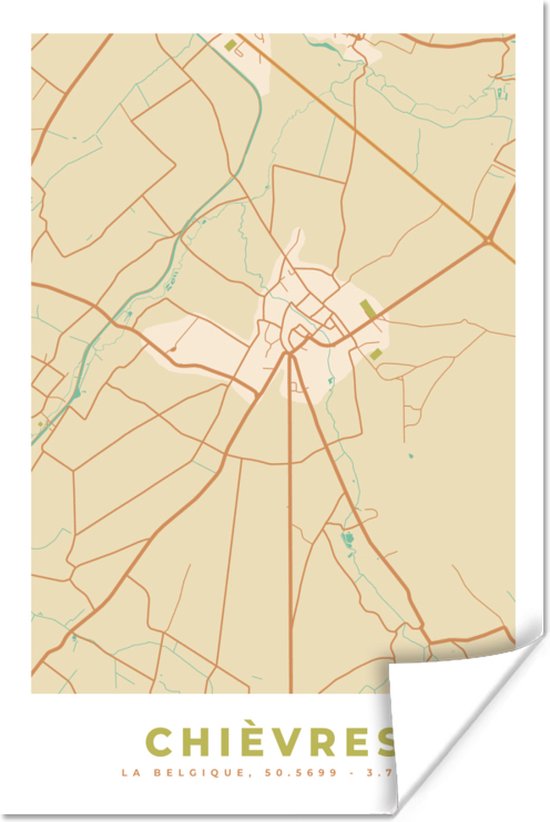 Poster Stadskaart - Chièvres - Plattegrond - Vintage - Kaart - 60x90 cm ...