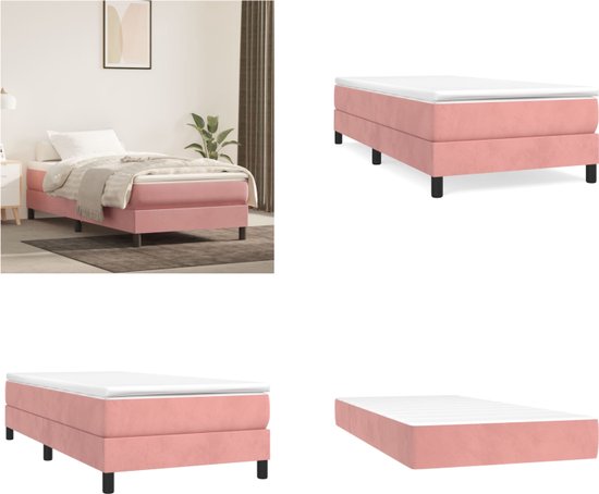 vidaXL Boxspring met matras fluweel roze 100x200 cm - Boxspring ...
