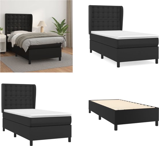 vidaXL Boxspring met matras kunstleer zwart 100x200 cm - Boxspring ...