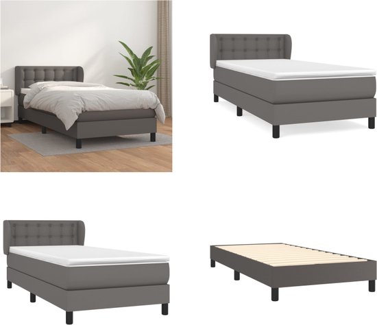 vidaXL Boxspring met matras kunstleer grijs 100x200 cm - Boxspring ...