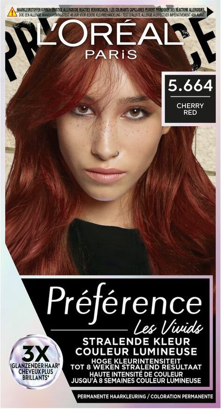 3x L'Oréal Preference Vivids Permanente Haarkleuring 5.664 Cherry Red | bol