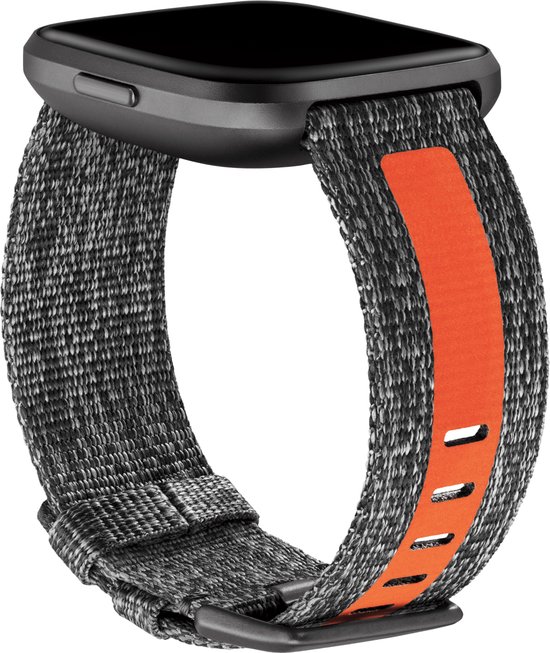 Fitbit Versa 2 Woven Band Charchoal/Orange, Small | bol