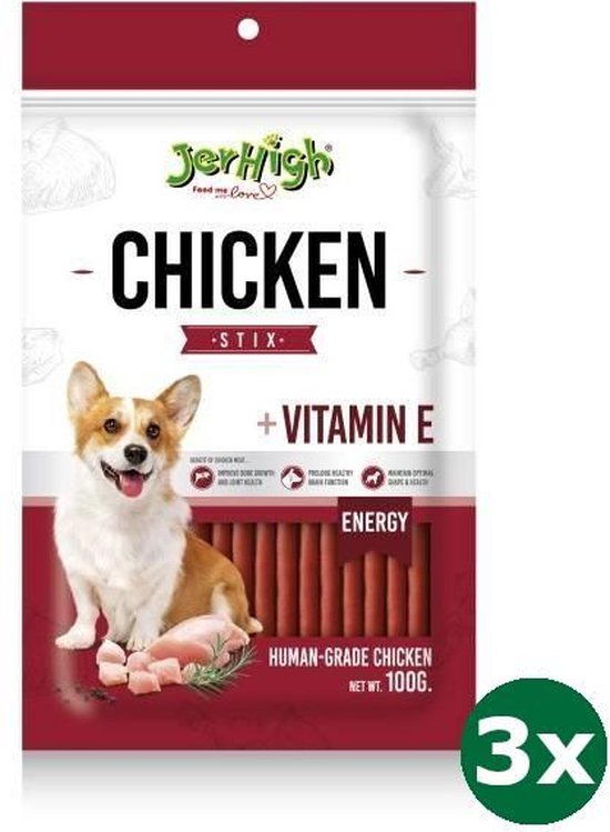 3x100 gr Jerhigh chicken stix met kip en vitamine e hondensnack | bol