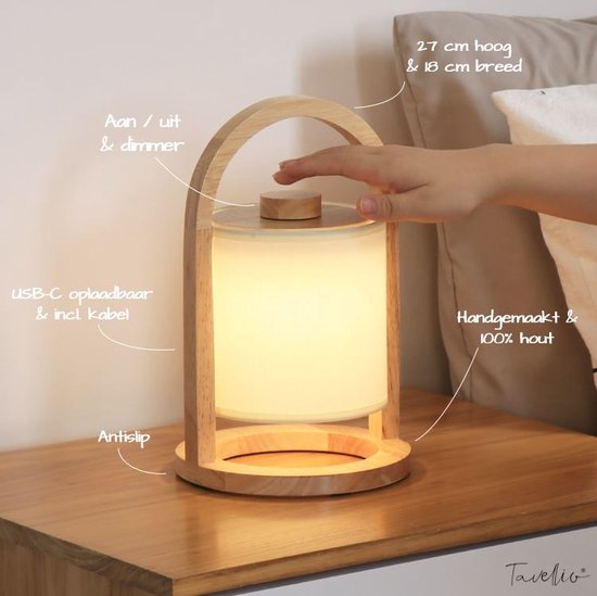 Tavellio – Tafellamp River – Handgemaakt – 100% Hout – Dimbaar ...