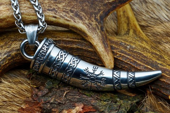 [Two Ravens] Viking Ketting - Drinkhoorn Hanger - Viking kompas ...