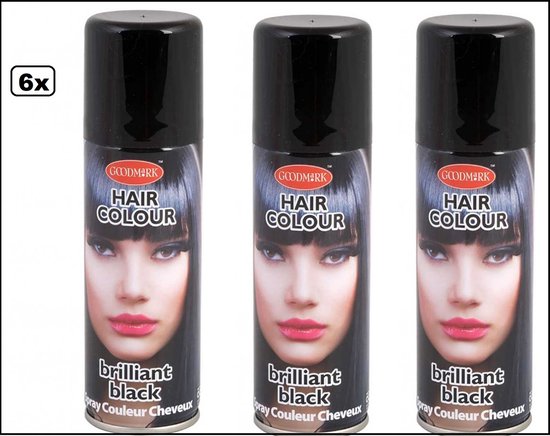 6x Haarspray zwart 125 ml - Carnaval Festival thema feest carnaval haar ...