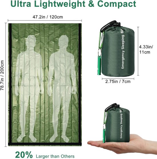 Noodslaapzak, 2 stuks, lichte waterdichte overlevingszak, thermische nooddekens,... | bol