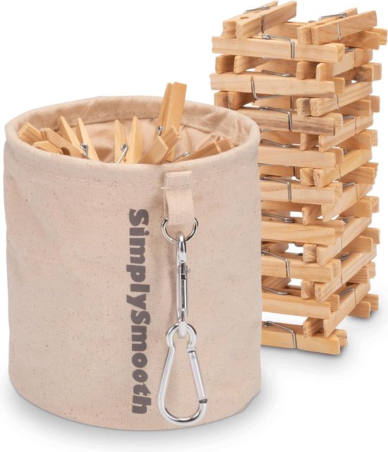 Wasknijpertas inclusief 50 houten wasknijpers - 100% katoenen ...