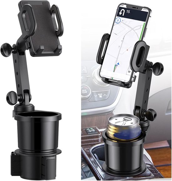 2-in-1 upgrade telefoonhouder auto bekerhouder, 360° rotatie universele ...