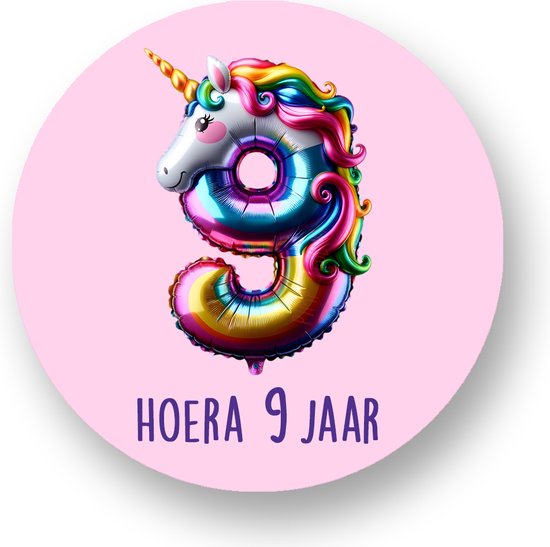 25x Traktatiestickers Folieballon 9 Jaar - Verjaardag stickers - Unicorn - Folie... | bol