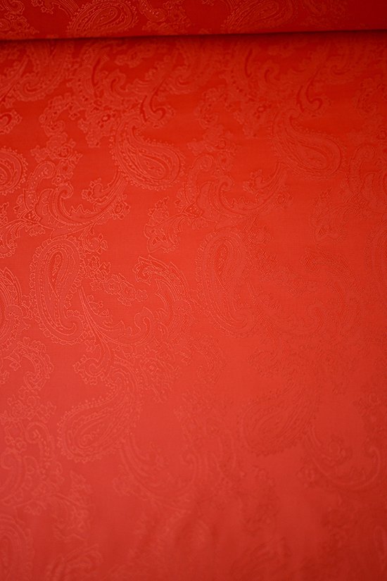 Satijn rood met jacquard paisley print 1 meter - modestoffen voor ...