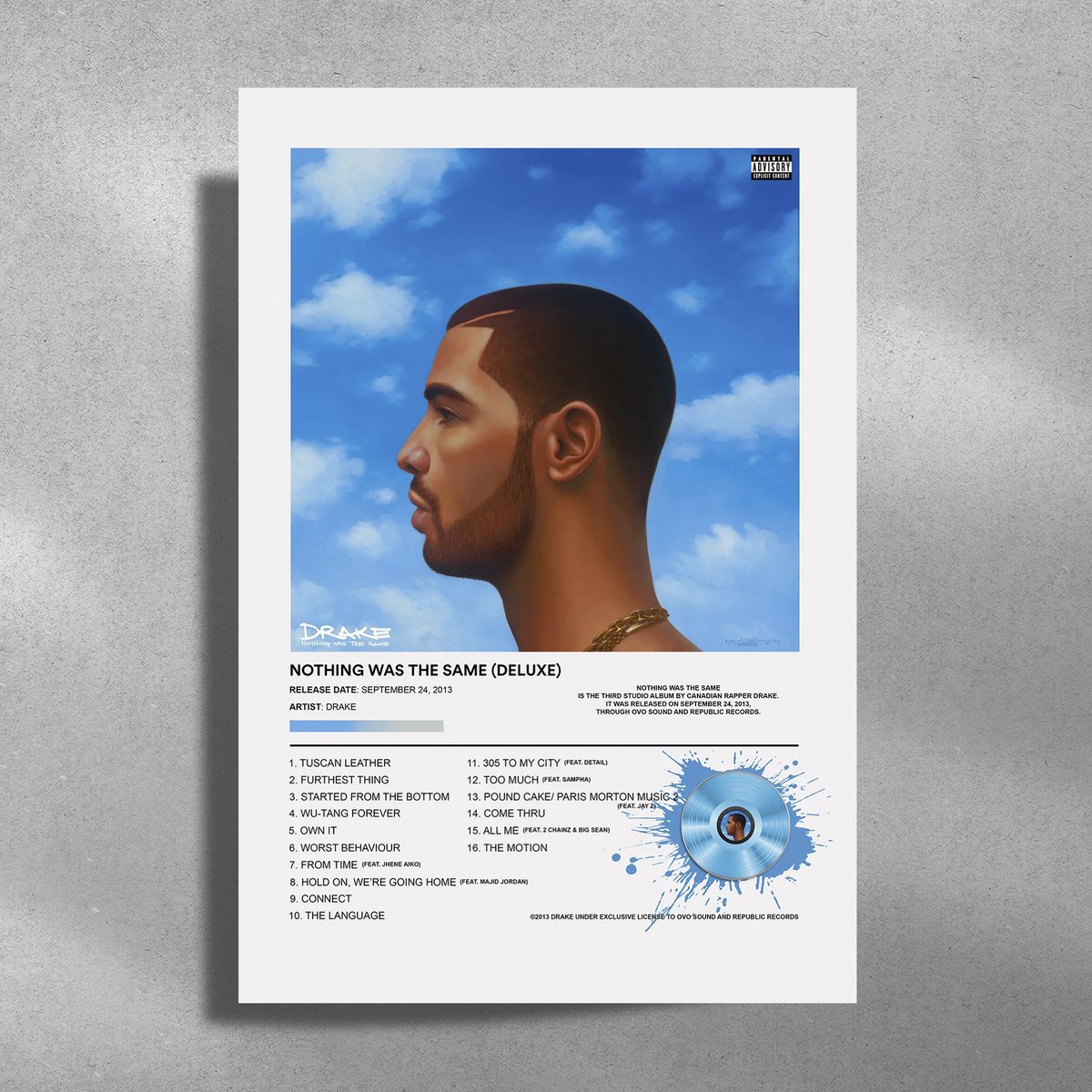 Drake - Metalen Poster 30x40cm - Nothing Was The Same (deluxe) - album ...