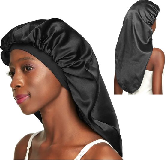 ZERO 90® Extra lange vochtregulerende satijnen slaapmuts voor lang haar ...
