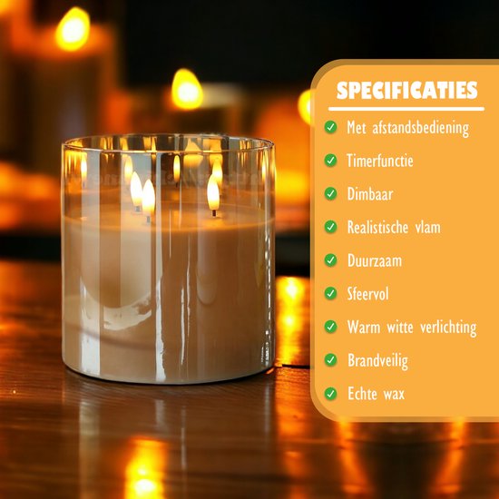 Meisterhome® Realistische LED kaars – Flikkerende vlam - 3 lonten ...