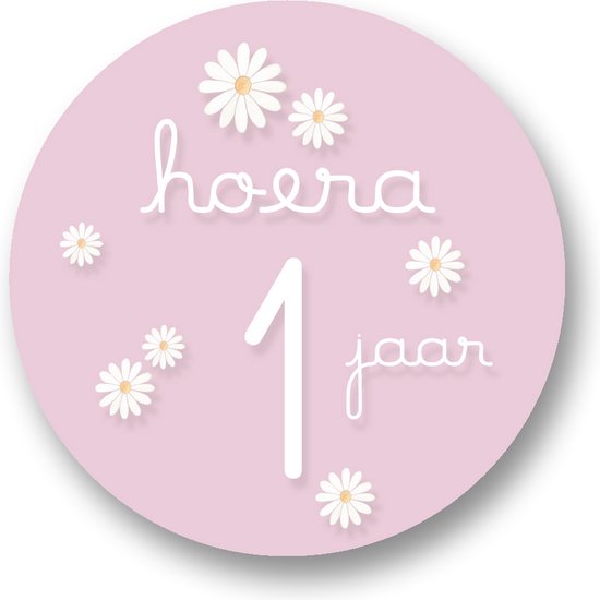Traktatiestickers - Hoera 1 jaar - Madeliefjes - Sluitstickers ...