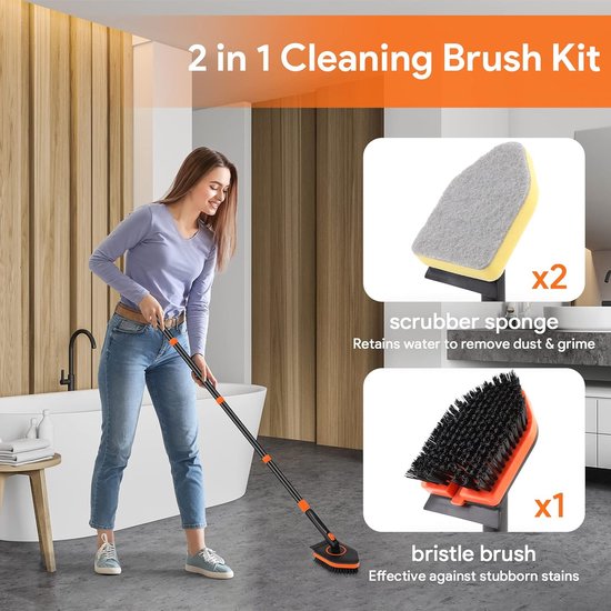 schrobber met steel, 2-in-1 schrobdoekpad en borstelborstel, schrobber ...