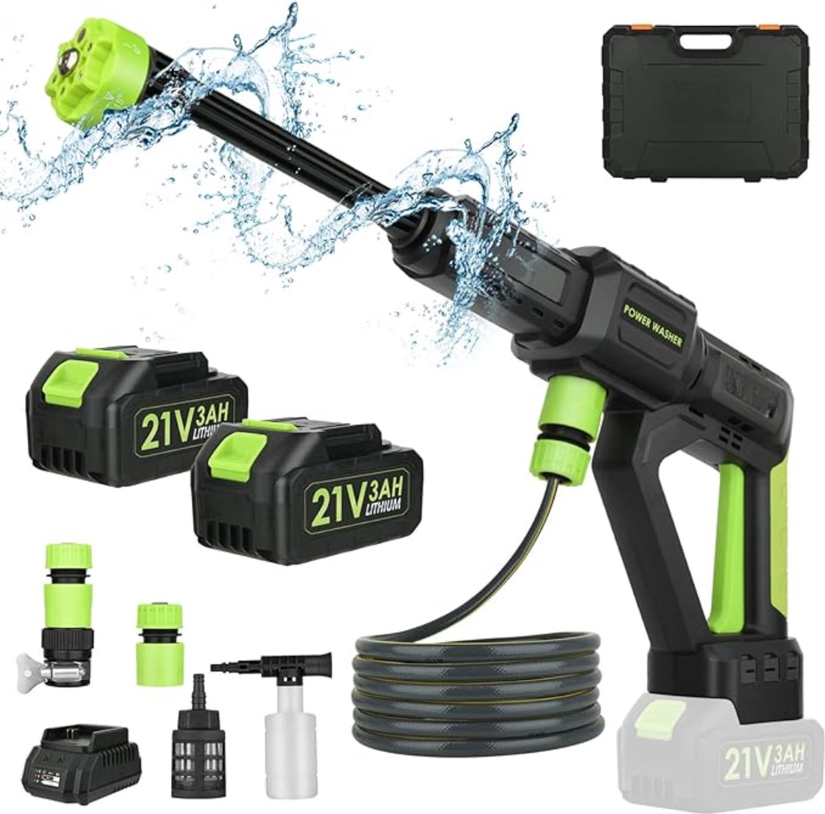 Draadloze Power Washer, draagbare hogedrukreiniger 28 bar/406 PSI Accu ...