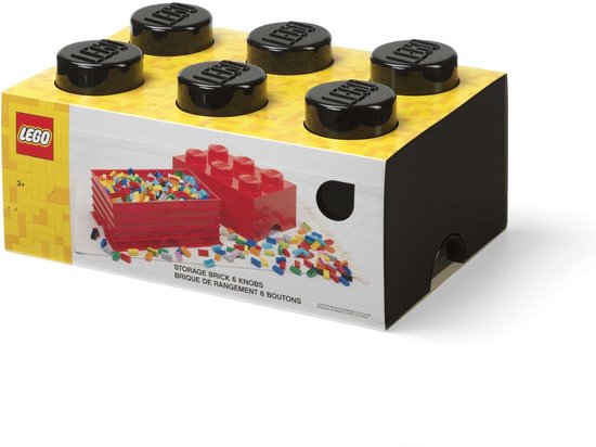 LEGO Brick 6 Opbergbox - Zwart - Stapelbaar - Officieel gelicenseerd | bol