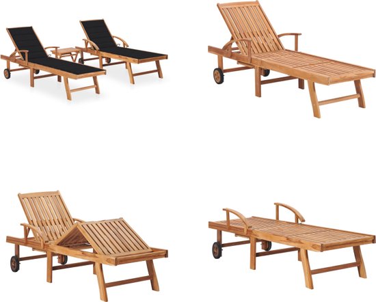 vidaXL Ligbedden 2 st met tafel en kussens massief teakhout - Ligbed ...
