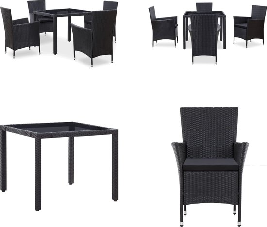 vidaXL 5-delige Tuinset poly rattan zwart - Tuintafel En Stoel ...