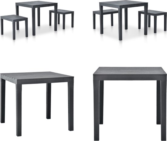 vidaXL Tuintafel met 2 banken kunststof antraciet - Tuinset - Tuinsets ...