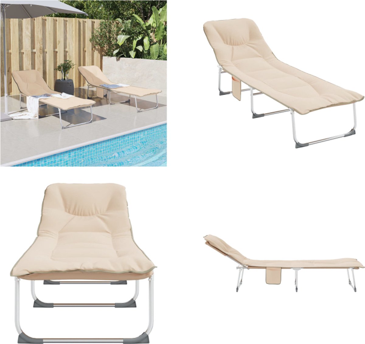 vidaXL Ligbed inklapbaar stof beige - Ligbed - Ligbedden - Tuinstoel ...