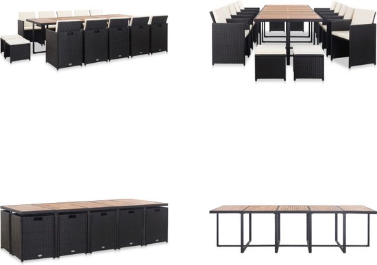 vidaXL 15-delige Tuinset met kussens poly rattan zwart - Tuintafel En ...