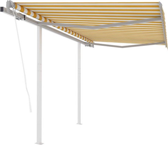 vidaXL Luifel automatisch uittrekbaar met palen 3x2-5 m geel en wit ...