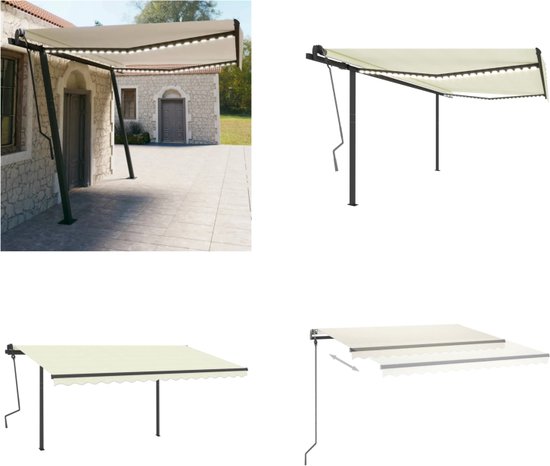 vidaXL Luifel automatisch met LED en windsensor 4-5x3 m crèmekleurig ...