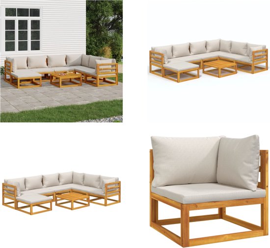 vidaXL 8-delige Loungeset met lichtgrijze kussens massief hout ...