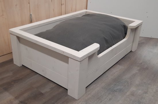 Houten hondenmand Vito van white wash steigerhout inclusief antraciet ...